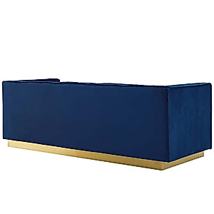 Modway Sanguine 3 Piece Vertical Channel Tufted Upholstered Performance Velvet Set, Navy