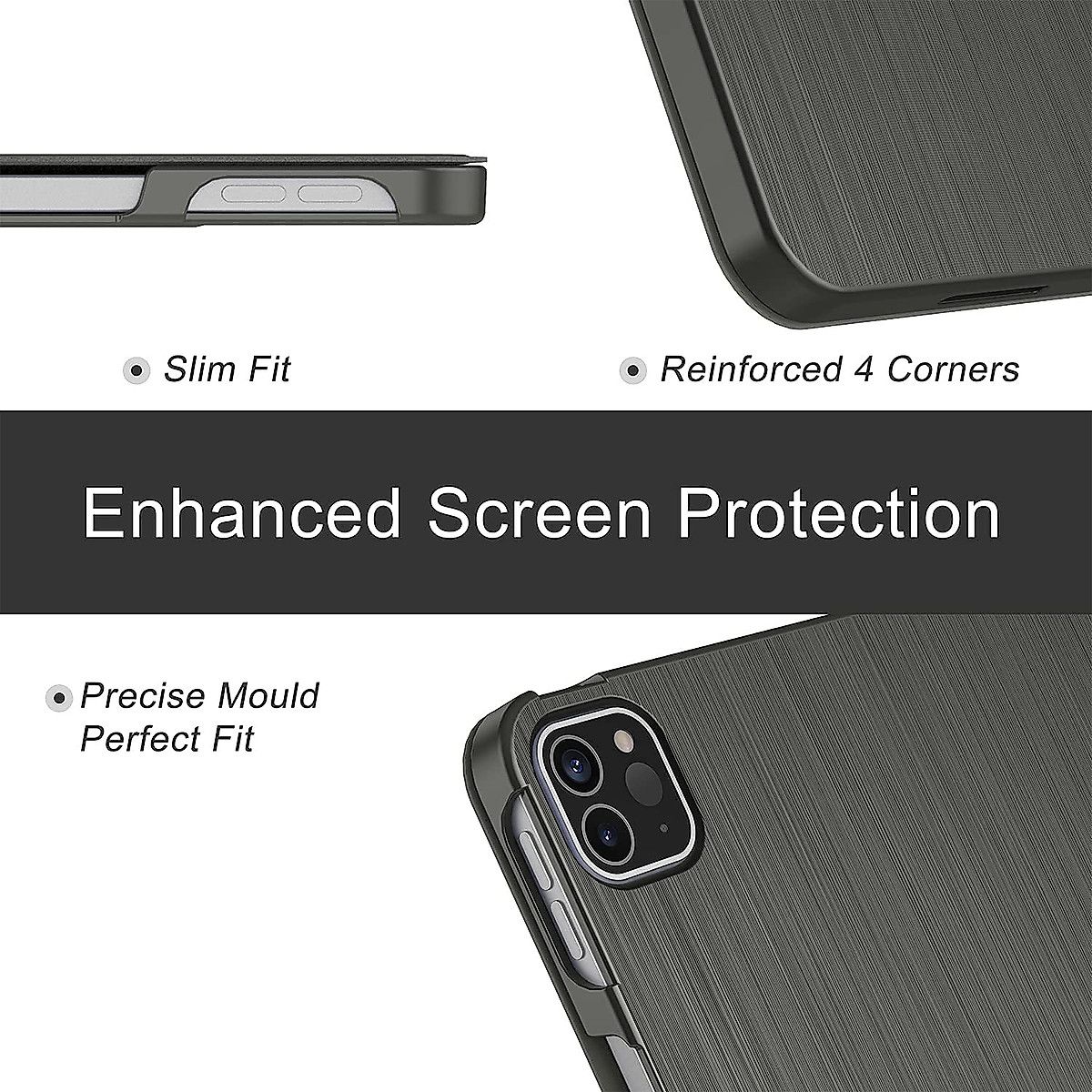 Soke New iPad Pro 12.9 Case 2022 2021(6th 5th Generation) - [Slim Trifold Stand + 2nd Gen Apple Pencil Charging + Auto Wake/Sleep],Protective Hard PC Back Cover for iPad Pro 12.9 inch(Dark Grey)