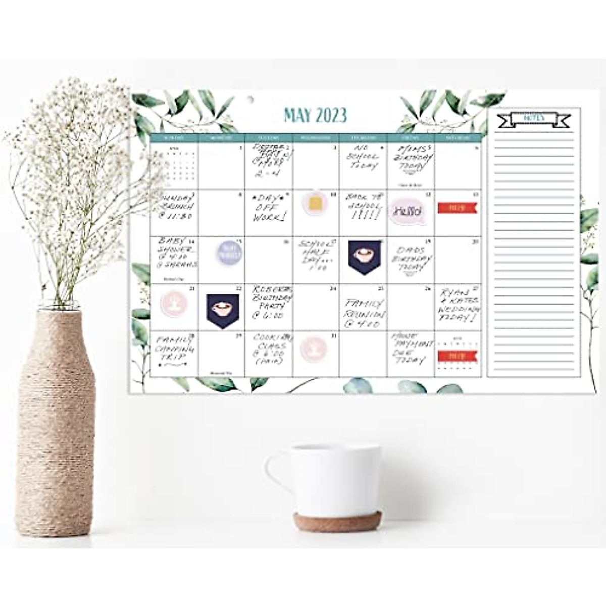 Aesthetic 2023 Greenery Desk Calendar - Runs Until July 2024 - 17"x11" Desktop/Wall Calendar for Easy Organizing