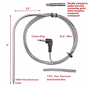 Replacement Meat Probes for Char-Griller Gravity Fed 980 and Akorn auto-kamado and Camp Chef Wood Pellet Grills, 2 Packs of Temperature Probe.