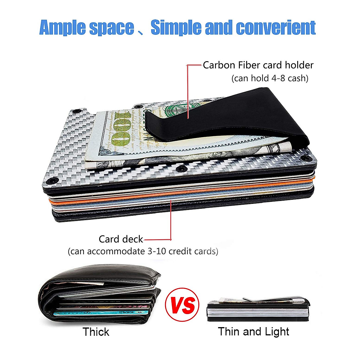 YHF RFID Blocking Money Clip Wallets for Men & Women - Minimalist Wallet Credit Card Holder/Organizer - Carbon Fiber Wallets Slim Ideal Gift For Mens Women(Silver)