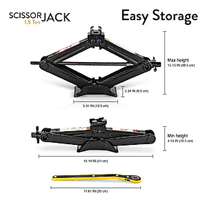 AMVIA Scissor Jack for Car - 1.5 Ton (3,300 lbs) | Car Jack Kit - Tire Jack | Portable, Ideal for SUV and Auto - Smart Mechanism with Ratchet | Heavy Duty Material