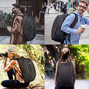 TIGERNU Laptop Backpack, Business Slim Anti-theft Backpacks with USB Charging Port, Water Resistant College Bookbag with Laptop Compartment for Men Work, Fits 15.6 Inch Laptop and Notebook, Black