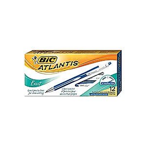 BIC VCGN11BE Atlantis Exact Retractable Ballpoint Pen, Blue Ink, 7mm, Fine, Dozen