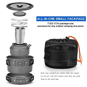 Odoland Bundle – 2 Items 10pcs Camping Cookware Mess Kit and 8 Pcs Camping Cookware Utensils Travel Set for Backpacking, Outdoor Camping