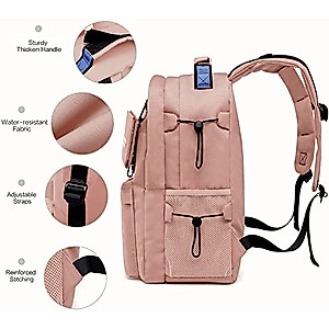Victoriatourist Casual Daypack College Laptop Backpack for Men Women Water Resistant Stylish Bookbag Lightweight Travel Bag Hiking Backpacks with Anti Theft Pocket Fits 14-15 Inch Computer(Pink)