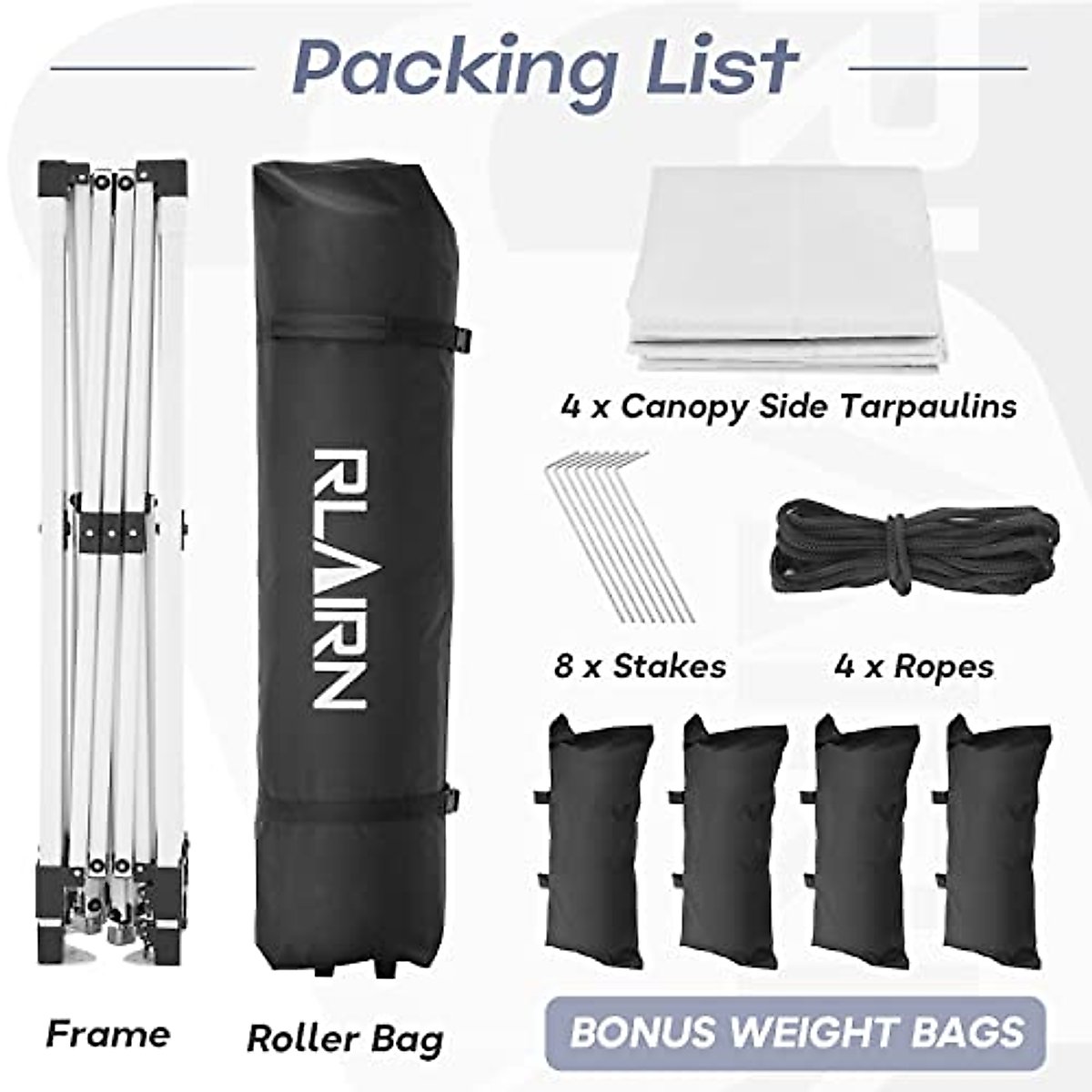 Ez Pop Up Canopy Tent, RLAIRN 10'X10' Waterproof Instant Gazebo Canopy with 3 Adjustable Height and 4 Removable Sidewalls, UPF50+ Folding Instant Pop Up Gazebo Canopy Shade Tent with Mesh Windows