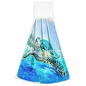 Hanging Towels,2 Pack Kitchen Hand Towel Sea Turtle Floats Watercolor Painting for Hand, Face, Hair, Gym, Yoga, Dishcloth, Kitchen and Bath