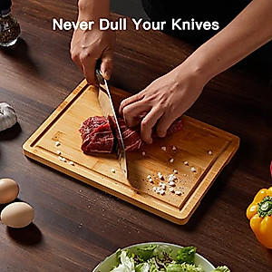 Small Cutting Board, Bamboo Chopping Board for Kitchen, Meat Butcher Block Cutting Board, Wooden Cheese Board with Juice Groove and Handle by FURNINXS, 12" x 8"