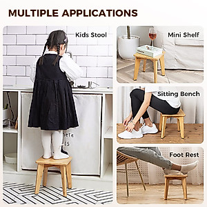 StrongTek Bamboo Step Stool for Kids and Adults, Eco-Friendly, Sturdy and Versatile Short Foot Stool for Bathroom, Kitchen, Bedroom, Compact 10-inch Small Wood Stool, Plant Stand (Natural)