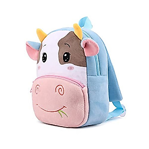 BEFUNIRISE Toddler Backpack for Boys and Girls, Cute Soft Plush Animal Cartoon Mini Backpack Little For Kids 2-6 Year (Cows)