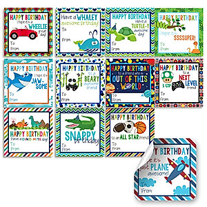 Happy Birthday Gift Tag Stickers for Boys, Set of 24 2.5 X 2.5 Mixed Square Birthday Gift Labels by Amanda Creation