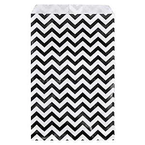 200 pcs Black Chevron Paper Gift Bags Shopping Sales Tote Bags 6" x 9" Black and White Zig Zag Design-Caddy Bay Collection