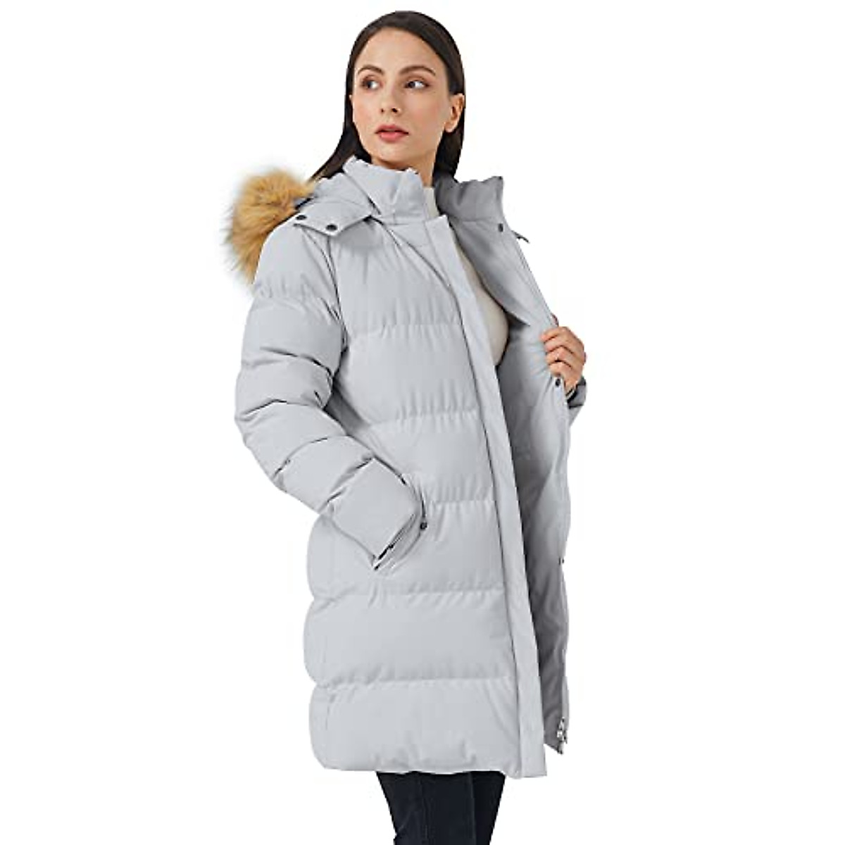 WenVen Women's Winter Puffer Coat Parka Jacket with Fur Removable Hood (Grey,XL)