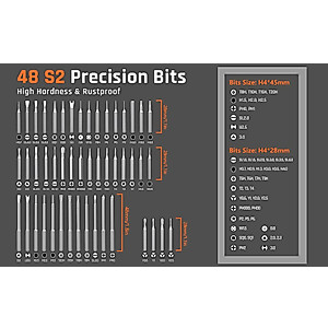 LAIGAK 62-in-1 Electric Precision Power Screwdriver Set, 48 Magnetic Bits, Aluminum Rechargeable Portable Cordless Magnetic Repair Tool Kit for Phone Camera Laptop Watch