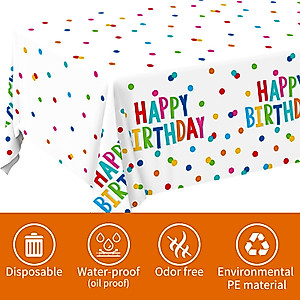 Happy Birthday Decorations: Birthday Party Supplies Set - Birthday Dots Design with Happy Birthday Tablecloth. Includes 3 Pack of 54X108inch Waterproof Plastic Table Covers for Boys/Girls Party