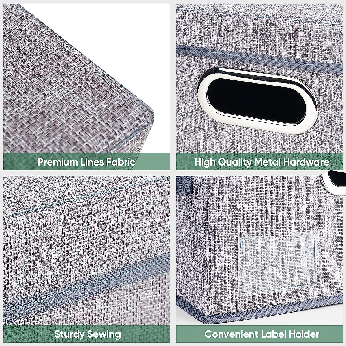 BALEINE Storage Bins with Lids, Foldable Linen Fabric Storage Boxes with Lids, Collapsible Closet Organizer Containers with Cover for Home Bedroom Office (3pack Gray Medium)