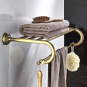 Towel Rack,Antique Brass Towel Rail with Double Towel Shelf for Bathroom, Wall-Mounted Shower Shelf Organizer,Black ( Gold)