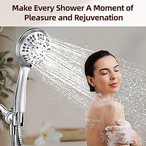 High Pressure 6 Functions Shower Head with Handheld Eco-Performance Handheld Shower Head Removable Shower Head with 60-Inch Metal Hose Adjustable Shower Bracket Tool-less 1-Min Installation