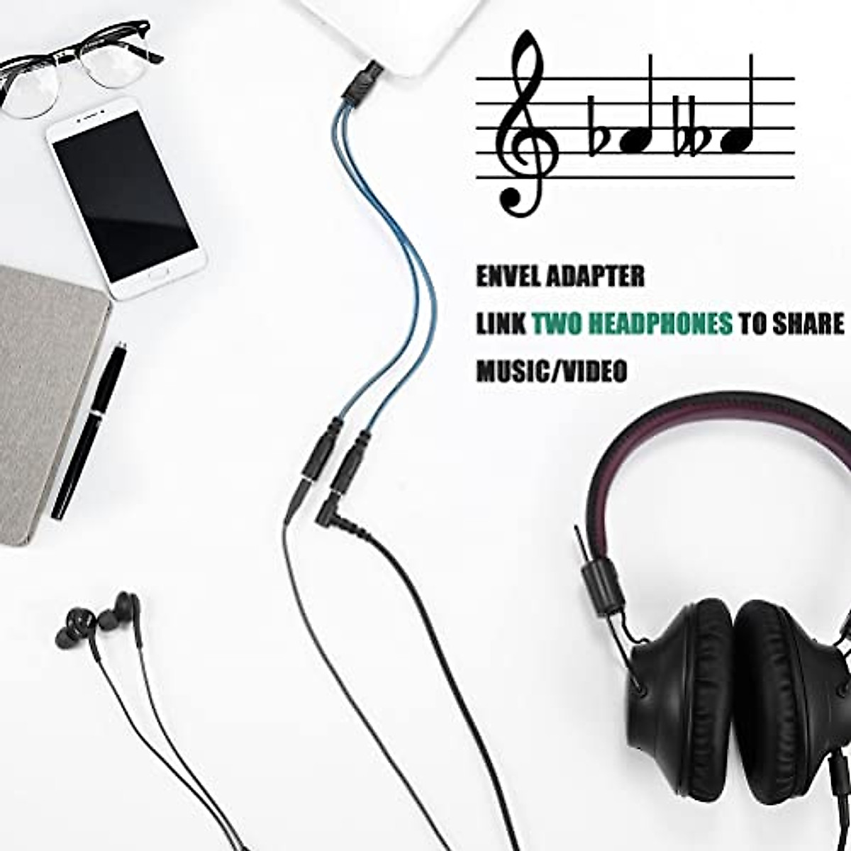 Headphone Splitter for 2 Headphones 2 Way 3.5mm Adapter Aux Cable Mini Jack Male to Dual Female Stereo Audio Y Splitter Couple Adapter Compatible with iPad iPhone iPod MacBook PC Amplifier Speaker