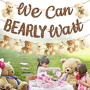 umoni Teddy Bear Banner, We Can Bearly Wait, Brown Glitter, Baby Shower Decorations, Gender Reveal Party Supplies, 19.0x70.0 inches
