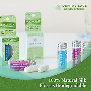 Dental Lace Vegan Dental Floss Refills, Plant Based Floss, 2 Floss Refills with Recyclable Packaging, 66 Yards