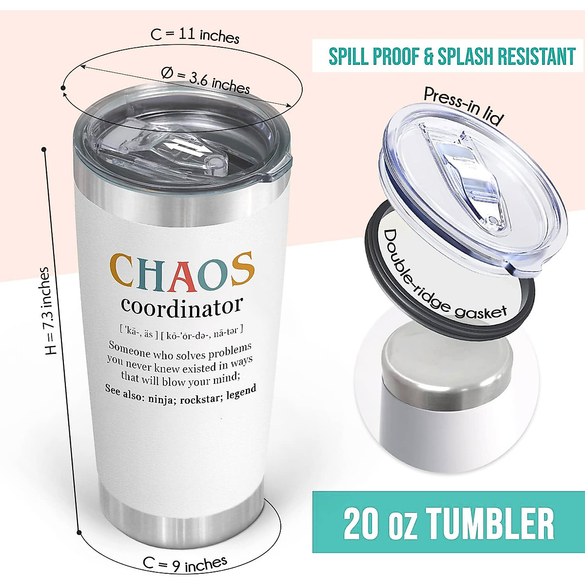 CHICKOR Chaos Coordinator Tumbler 20Oz - Inspiration Gift for Boss Lady, Manager, Assistant, Teacher, Mom, Officer, Women, Appreciation Gift For Coworkers - Christmas, Birthday, Retire, Thank You Gift