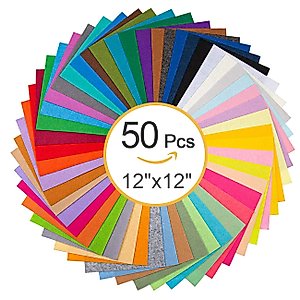 Felt Sheet, 50 Pcs Assorted Color Felt Fabric Sheets, 12"x12" Felt Squares Fabric Sheets Patchwork Sewing Craft Perfect for DIY Crafts, Sewing, School Projects, Decoration, Crafting Projects