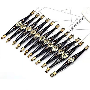 NIGHTCRUZ Constellation Braided Rope Bracelet - Punk Alloy Leather Bracelet - Hand Woven Braided Rope Bracelet Punk Chain Cuff 2 PCS (Pisces)