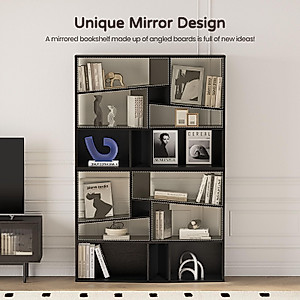 16 Cube Bookcase, 6 Tier Irregular Freestanding Geometric Bookshelf with Anti-Tipping Kits, Black Mid-Century Modern Large Cube Storage Organizer Book Shelf for Bedroom, Living room, Office, 2Pack