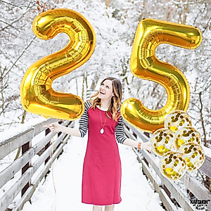 KatchOn, Gold 25 Balloon Numbers - 40 Inch | 25th Birthday Balloons with Confetti Balloon | Gold 25 Balloons, 25th Birthday Decorations for Women | 25 Balloon Numbers Gold | 25th Anniversary Decor