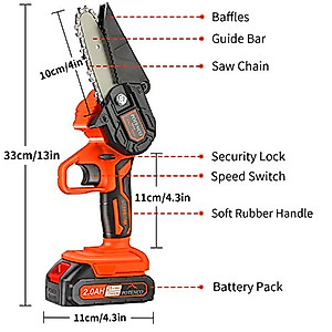 POTENCO Mini Chainsaw, Small Handheld Power Chain Saws, Powered Mini Chainsaws Cordless with Security Lock and 2 Battery, 4-Inch Electric Chainsaw for Tree Branch Wood Cutting