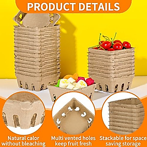 Tobeelec 100 Pcs Pulp Fiber Berry Basket, Products Berry Baskets, Molded Pulp Fiber Vented Produce Basket for Packaging Fruits and Veggies, Small Farmer Market Produce Basket Containers