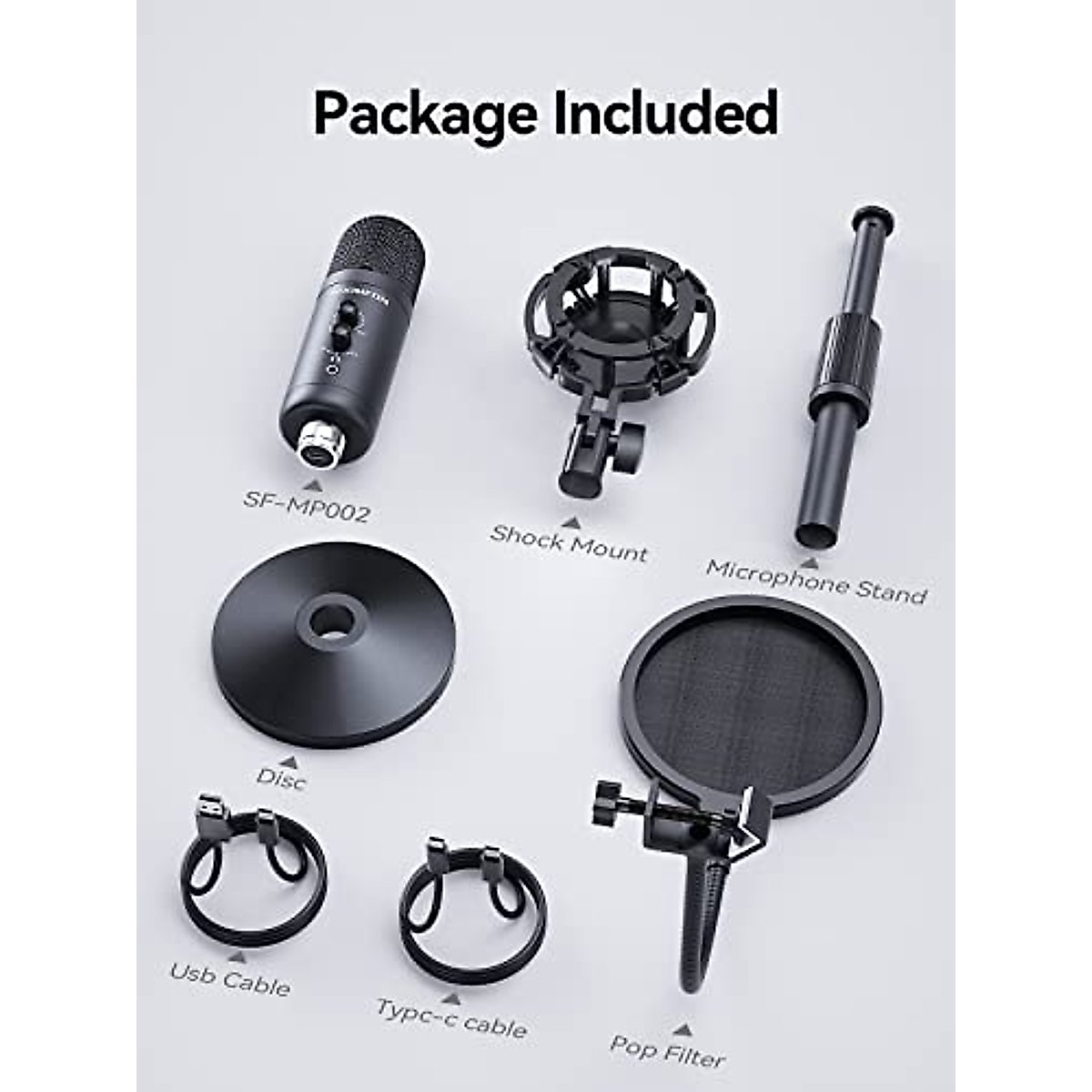 SOOMFON USB Computer Microphone Condenser Podcast Microphone for PC, Recording, Gaming, Streaming, Upgraded Mic with Height Adjustable Stand, Headphone Output, Gain and Volume Knob
