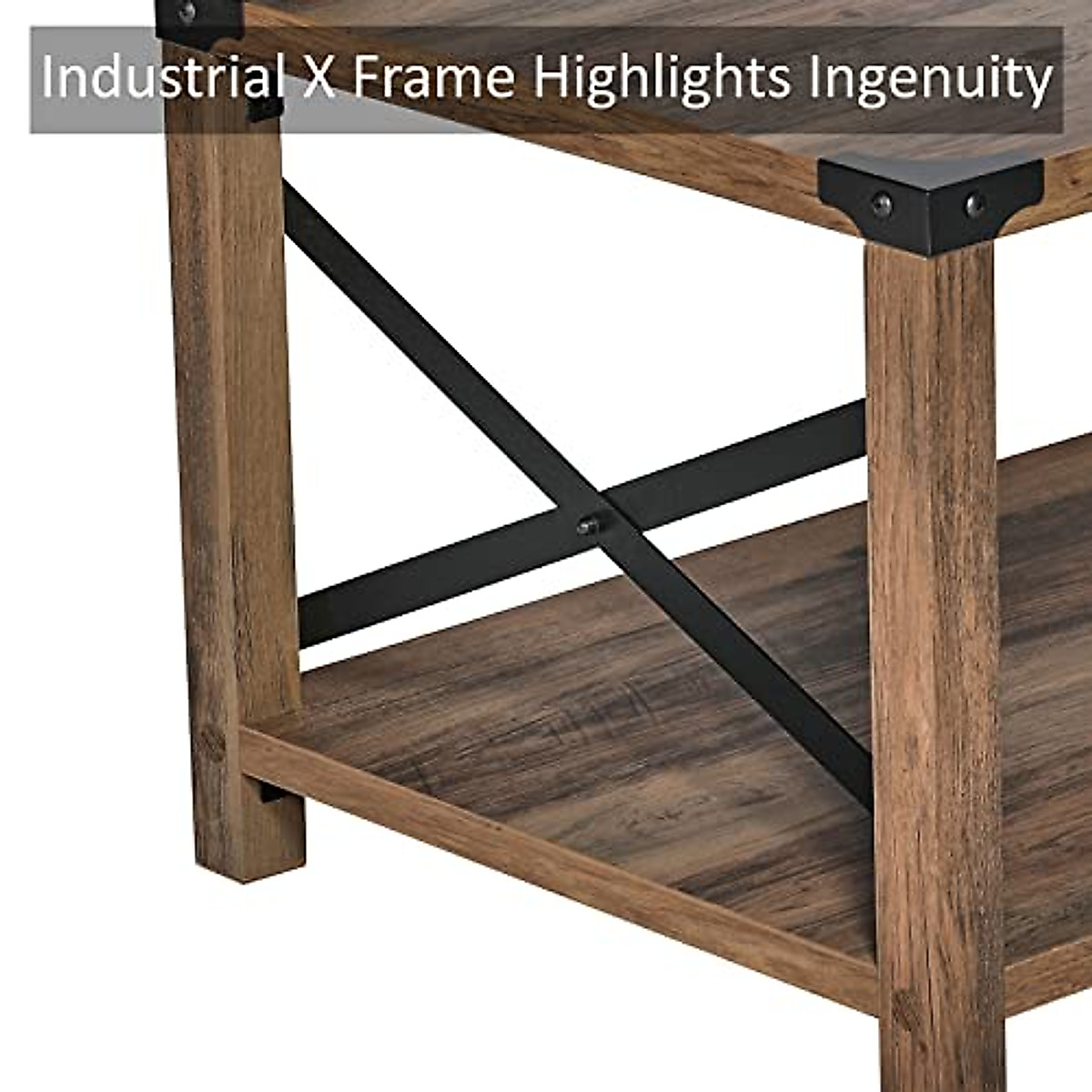 AMERLIFE 43 Inch Farmhouse Entry Table, Industrial Accent Entryway Console Table with Open Storage Shelf, Rustic Wood Sofa Table for Hallway Living Room, X-Shaped Metal Frame Support, Rustic Oak