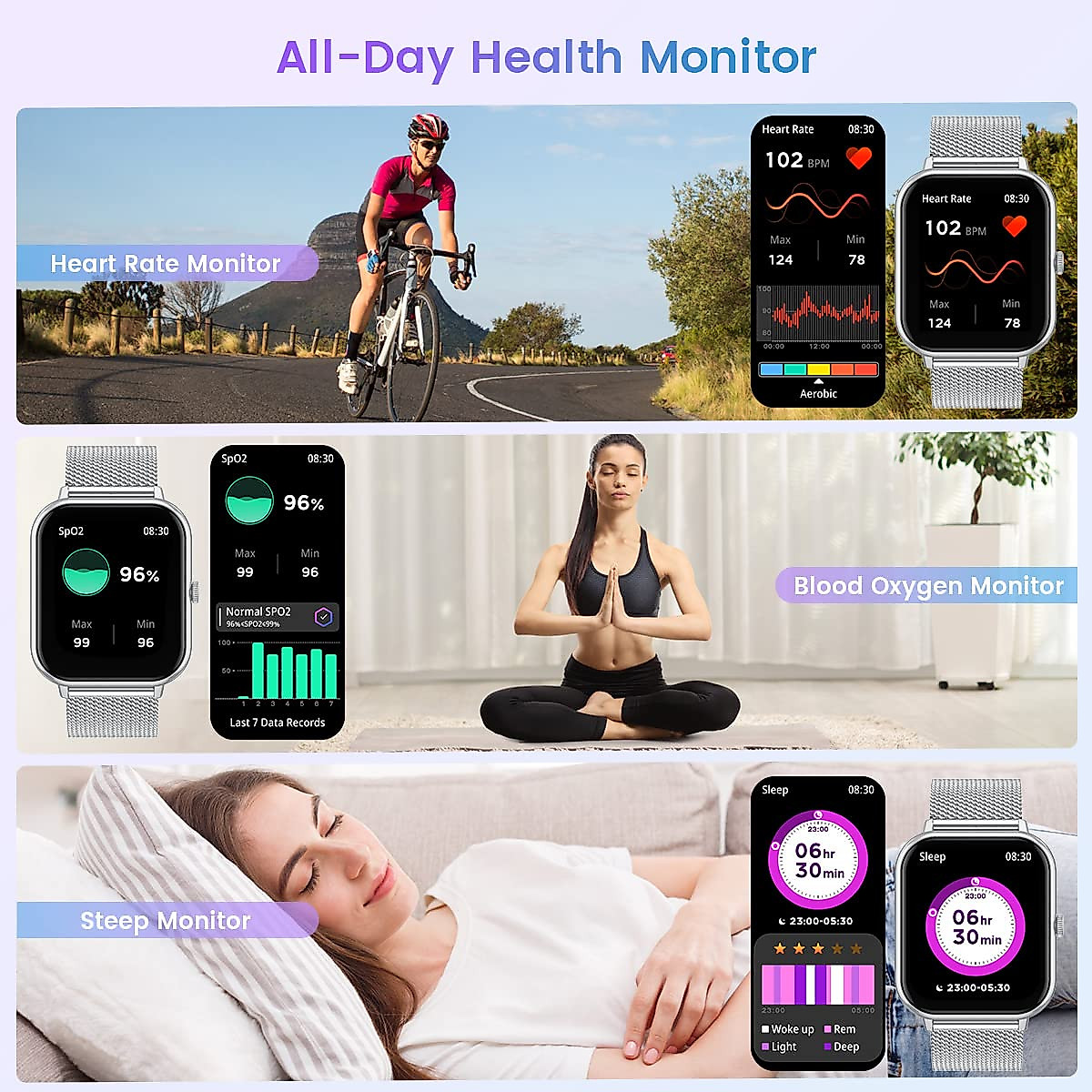 Smart Watch for Men Women Fitness: 1.83 Inch Bluetooth Call Smartwatch with Blood Oxygen Blood Pressure Monitor Compatible with Android Ios 100+ Sports Mode Heart Rate Monitor Step Counter IP67 Watch