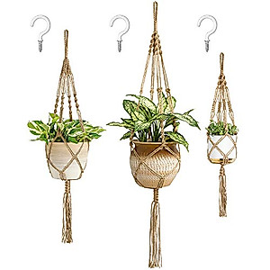 Mkono Macrame Plant Hangers, 3 Different Sizes Indoor Hanging Planters Basket Decorative Flower Pots Holder Stand Boho Home Decor, Brown