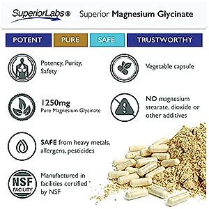 Superior Labs - Magnesium Glycinate - 1250 mg, 120 Vegetable Capsules - Essential Mineral - Maintains Energy - Healthy Bones and Muscle Function- Relaxation & Sleep