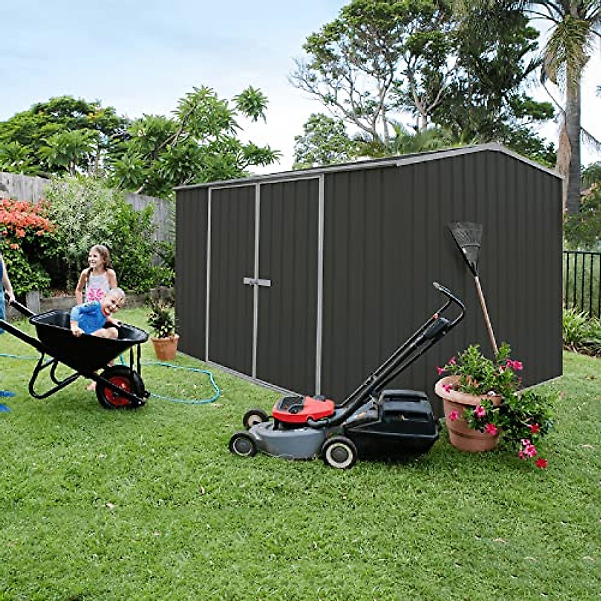 ABSCO Premier 10 x 10 Ft. Metal Storage Shed, Aluminum and Steel Utility Tool Shed, Outdoor Storage for Backyard, Lawn Patio, 100 Sq. Ft., Monument Gray (MN30302GK-PTX)