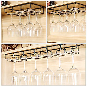 Wine Glass Holder, Wine Glass Rack Under Cabinet, Stemware Holder Metal Wine Glass Shelf Organizer, Wine Glass Storage Hanger Metal Organizer for Bar Cabinet Kitchen Decor (1 Pack, Black, 3 Rows)