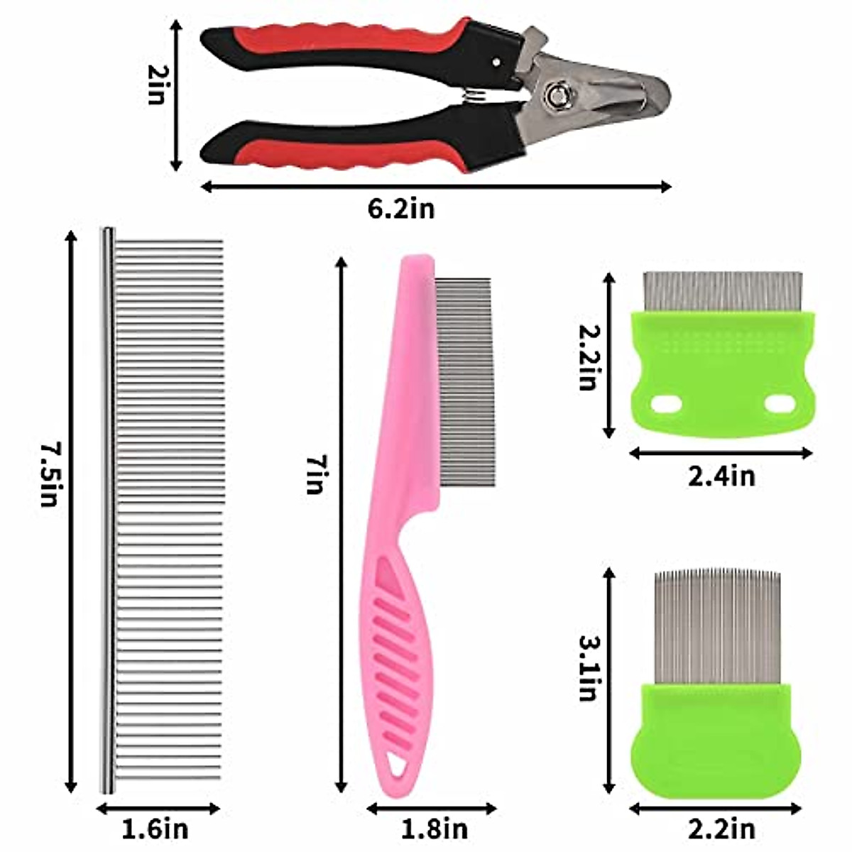 10 Pieces Pet Grooming Brush and Combs Set, Pet Grooming Gloves, 2-in-1 Steel Combs for Dogs and Cats, Metal Flea Comb for Cats, Dog Nail Trimmer, Dog Finger Toothbrush