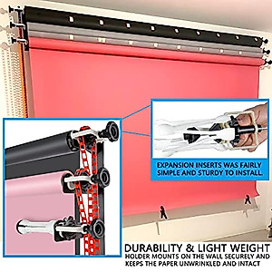 Photography Backdrop Wall Mount 3 Roller Support System, Manual Photo Background Ceiling Holder, Including 2 Tri-fold Hooks, 6 Expand Bars, 3 Chains, for Home Studio Live Stream Game Video