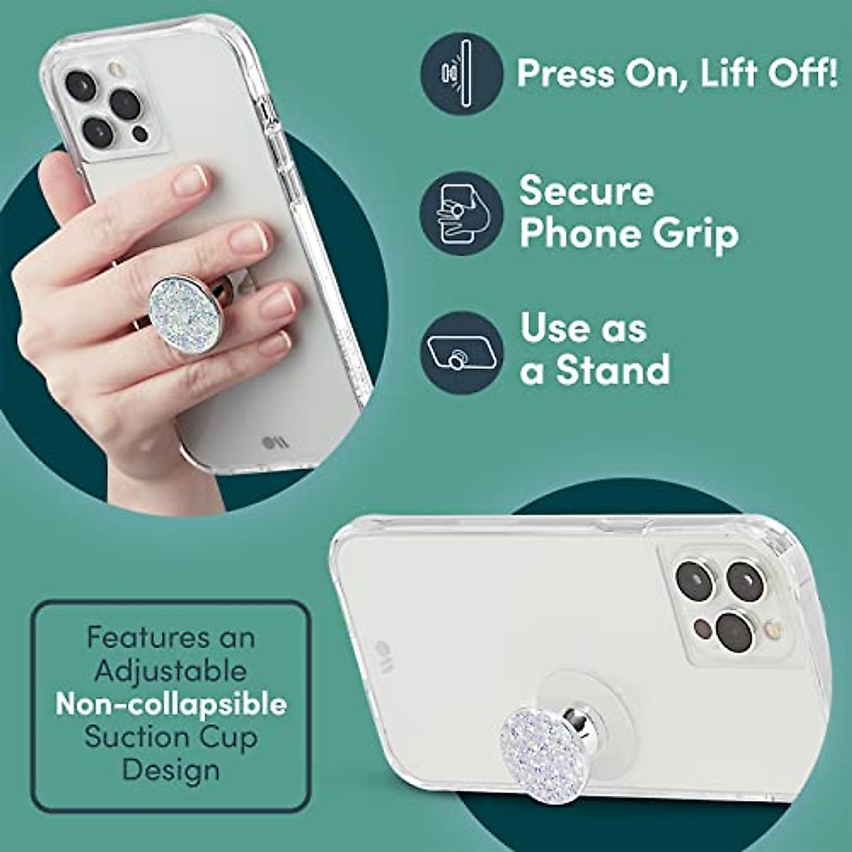 Case-Mate - Minis - Phone Grip - Cell Phone Holder - Suction Cup Cell Phone Stand [Removable For Wireless Charging] For iPhone 14 Pro Max/ 13 Pro Max/ 12 Pro Max/ S23 Ultra/ Pixel 7 - Twinkle Stardust
