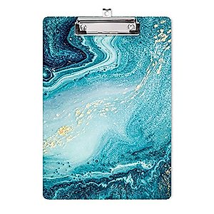 Hongri Clipboard, Fashion Design Letter Size Wooden Clipboards for Students, Women, Man and Kids, Cute Custom Pattern, A4 Standard Size 9" x 12.5" with Low Profile Metal Clip, Teal Marble