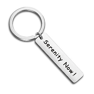FEELMEM Relaxing Handstamped Key Chain Serenity Now Keyring Gift for Best Friend Family Jewelry (Silver)