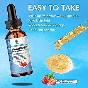 Magnesium Glycinate Liquid Drop with Citrate, Oxide and Taurate, Calm Magnesium with Omega3, L-Theanine, D3, B6, B12 for Calm, Sleep, Leg Cramps, Muscles, Energy, Sugar-Free Strawberry Flavor, 2 Fl Oz