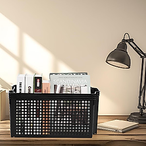 Eagrye Set of 12 Black Plastic Storage Basket for Pantry Organizing, Plastic Stackable Storage Basket for Shelf