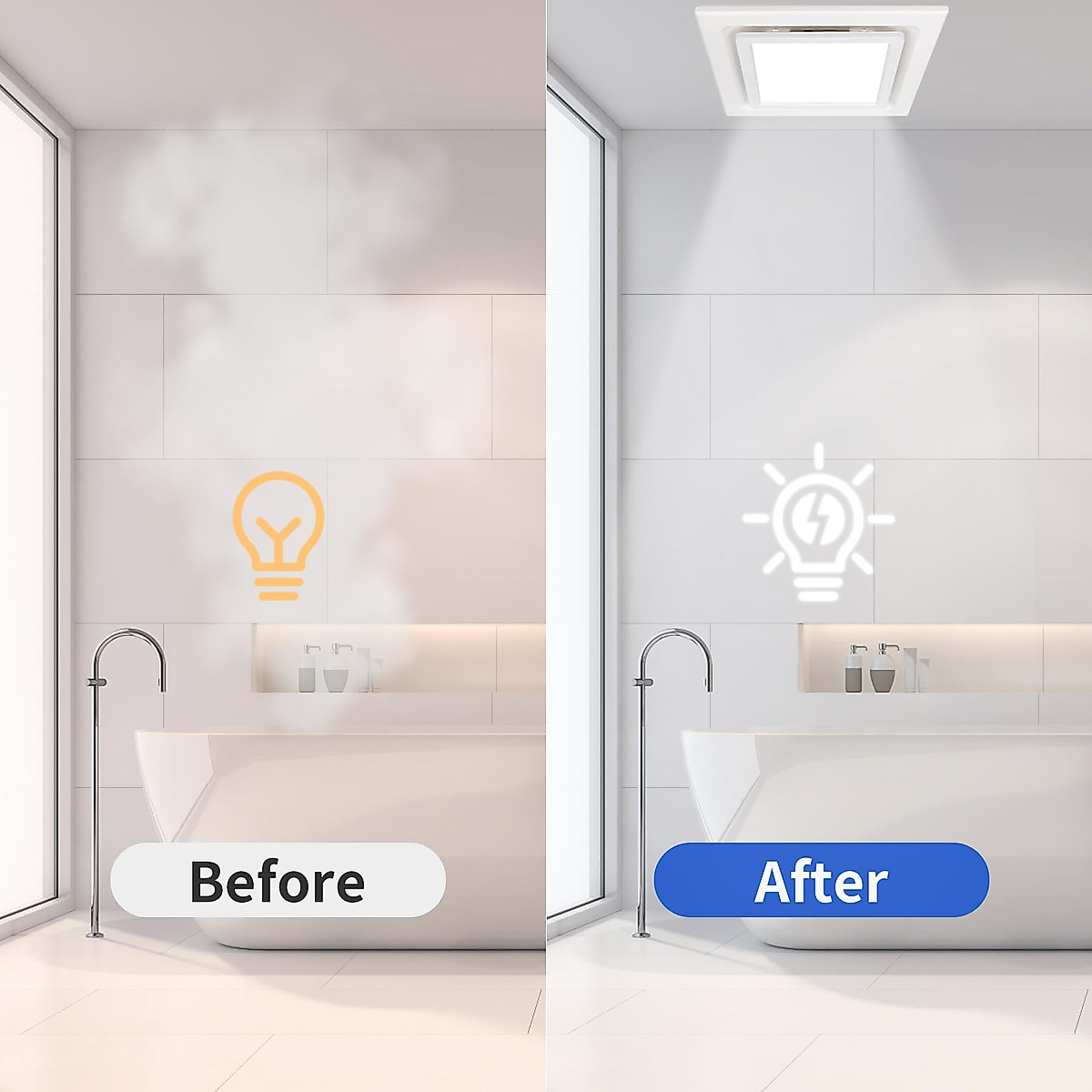 Yopmb Bathroom Exhaust Fan with LED Light ，Square Ceiling Mount Quiet Exhaust Fan for Shower/Bathroom/Office/Home/Restroom，1.0Sone 110 CFM 110V 4" Duct, White