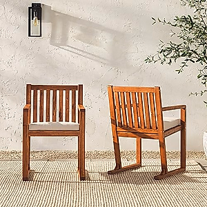 Walker Edison Tahnee Modern Solid Wood Slat-Back Cushioned Patio Dining Chairs, Set of 2, Brown