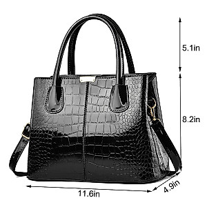 XingChen Handbag and Purse for Women Patent Leather Shoulder Bag Crocodile Pattern Top-Handle Satchel Tote Wallet(Black)